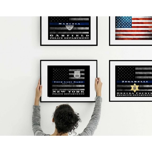Wall Decor | Nypd Thin Blue Line Flag Customized 14x18 Framed | Poshmark